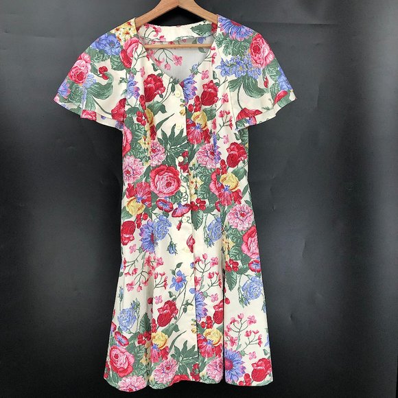 Vintage | Dresses | Vintage 8s Handmade Tea Length Button Front Dress ...